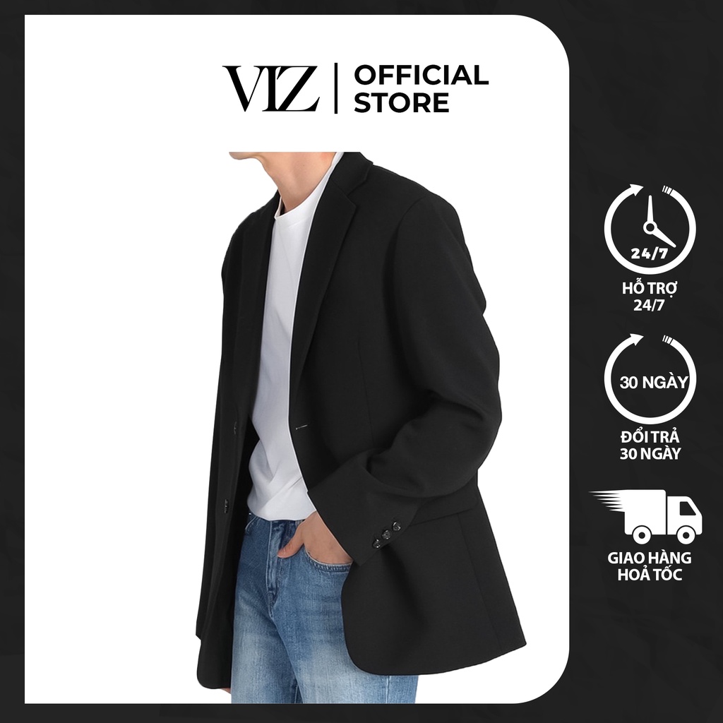 Áo khoác blazer nam form rộng hàn quốc màu đen, kem 2 khuy cài thương ...