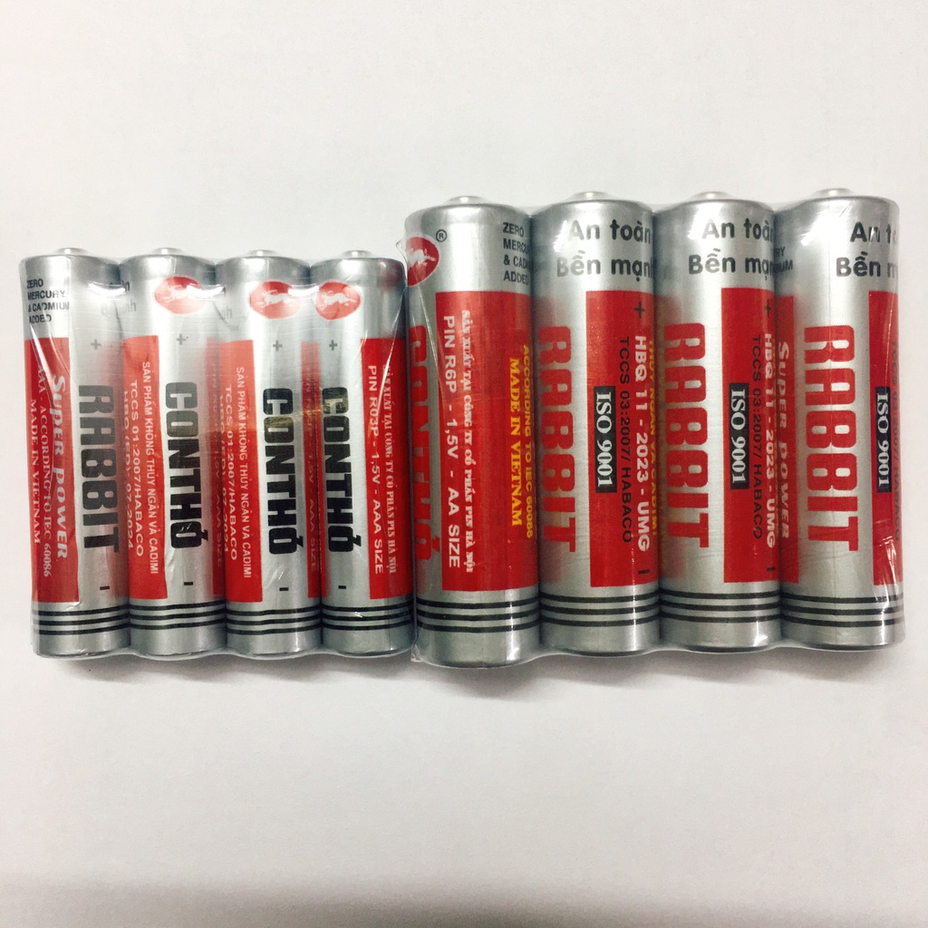 Vỉ 4 Pin con thỏ AA, cỡ lớn, AAA cõ bé, pin 1,5V, đế pin có nắp và công ...