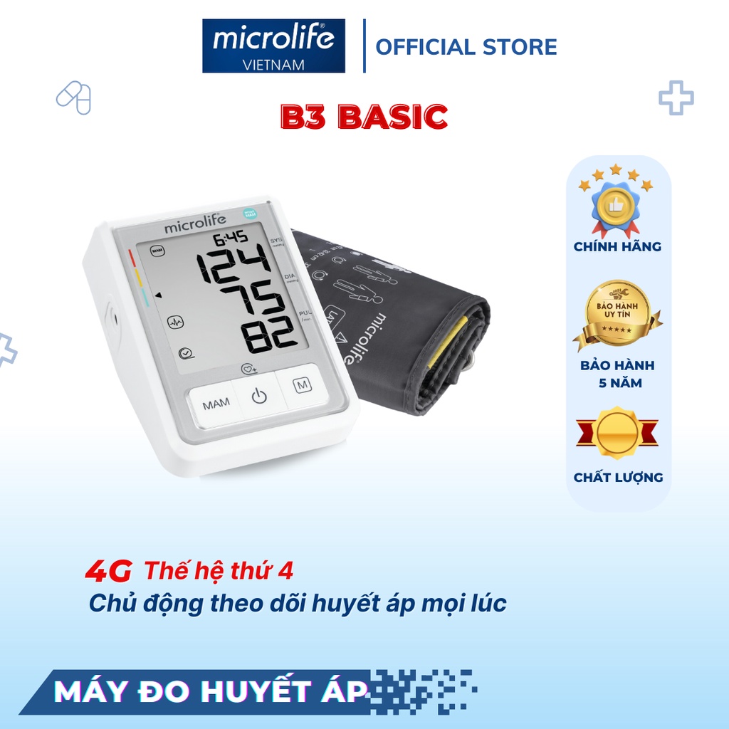 Máy đo huyết áp MICROLIFE B3 Basic công nghệ MAM thông minh đo 2 lần kép bảo hành 5 năm | Shopee ...