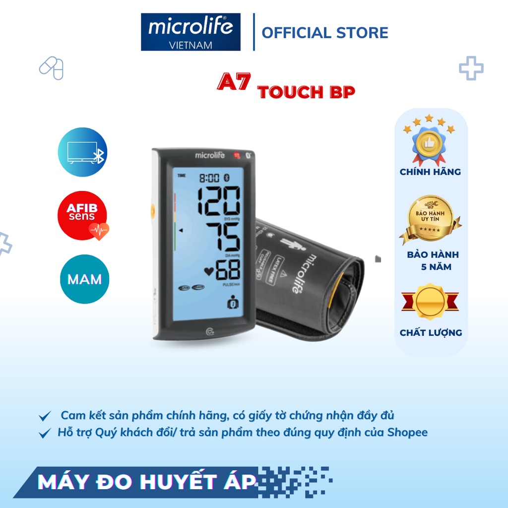 Máy đo huyết áp bắp tay MICROLIFE BP A7 TOUCH BT nàm hình cảm ứng tích ...