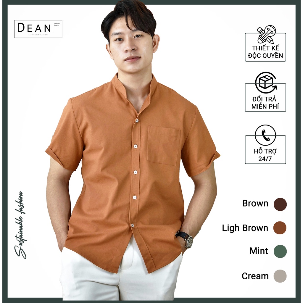 Áo sơ mi nam Dean hàng cao cấp cổ trụ công sở tay ngắn linen đũi màu ...