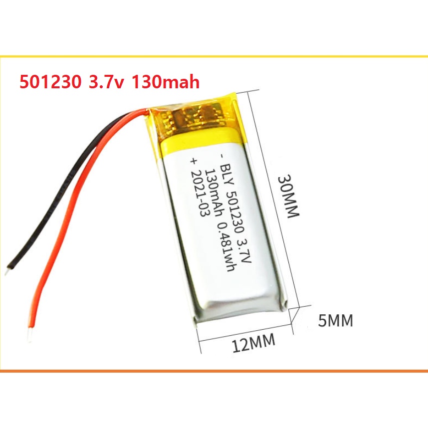 Pin Sạc Lithium LiPo 1s 3.7V 130mah 501230 Tai Nghe Loa Mp3 MP4 MP5 GPS ...