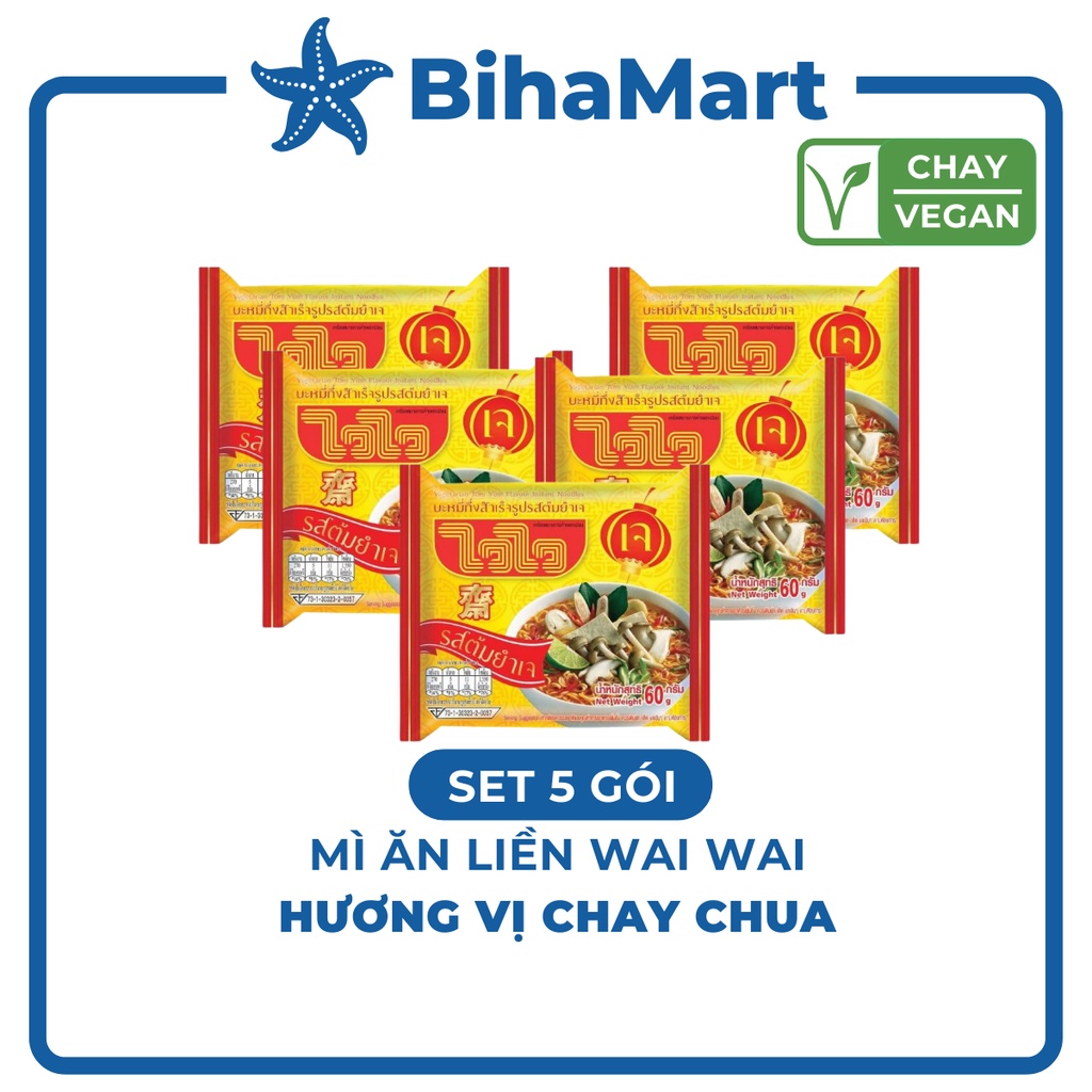 [SET 5 GÓI] - MÌ WAI WAI chay - Mì WaiWai chay vị Thái chua - 60g/gói ...