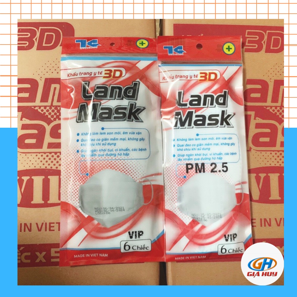 (Thùng 50 gói) Khẩu trang 3d Land Mask KF94 hàng vip, 1 gói được 6 ...