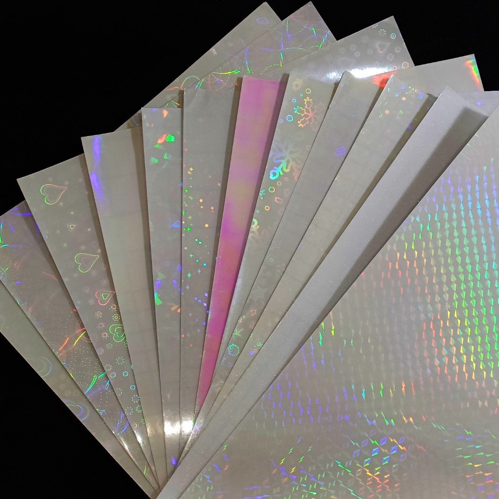 Xấp 50 tờ Màng cán Hologram lấp lánh trang trí sticker, toploader Size ...