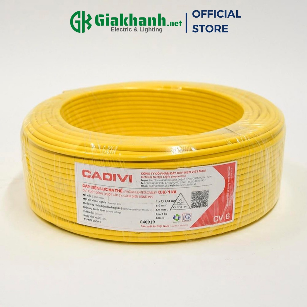 Dây Điện Đơn 1 Lõi, 1 Lớp Cách Điện Cadivi CV 6.0 – 0,6/1kV | Shopee Việt Nam
