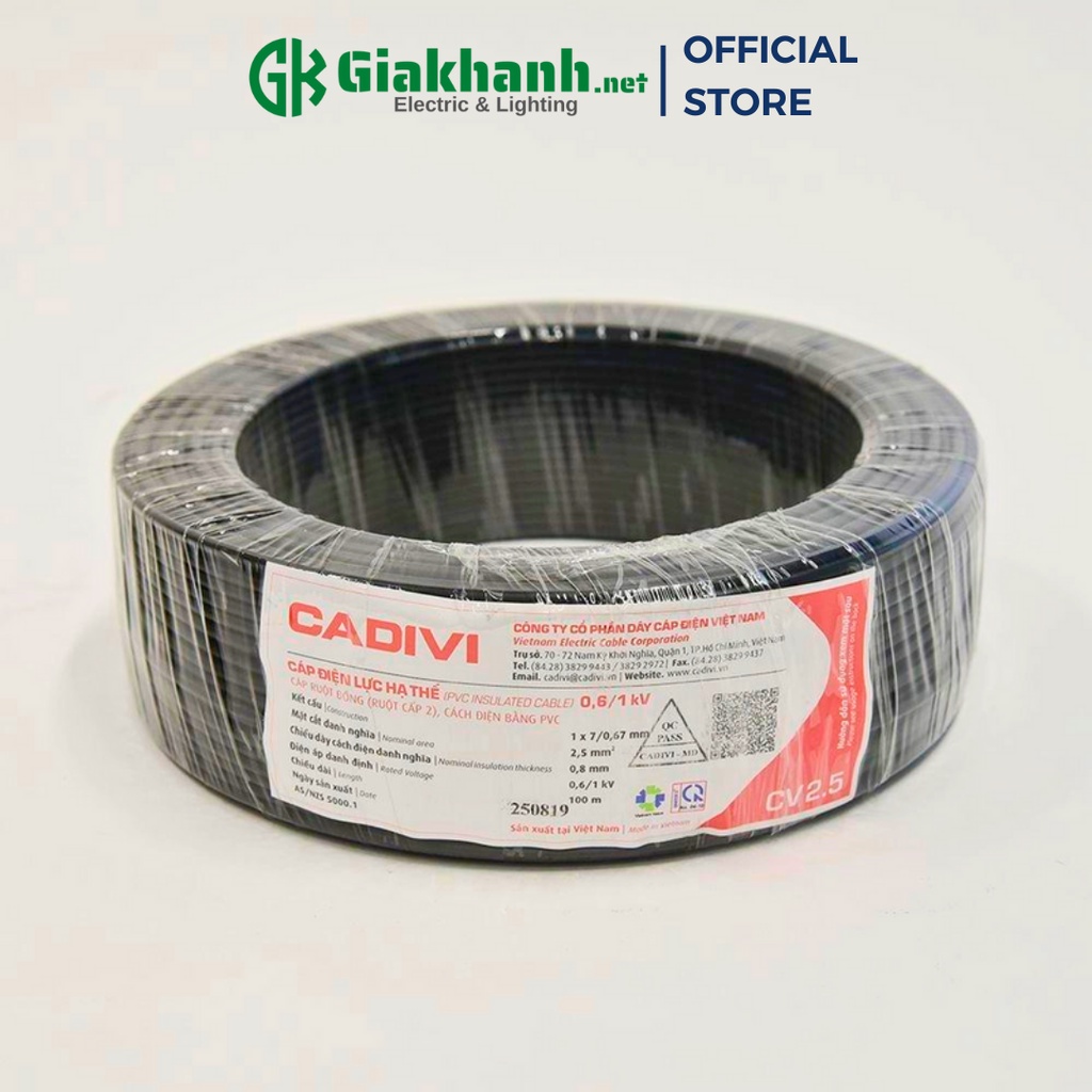 Dây Điện Đơn 1 Lõi, 1 Lớp Cách Điện Cadivi CV 2.5 – 0,6/1kV | Shopee Việt Nam