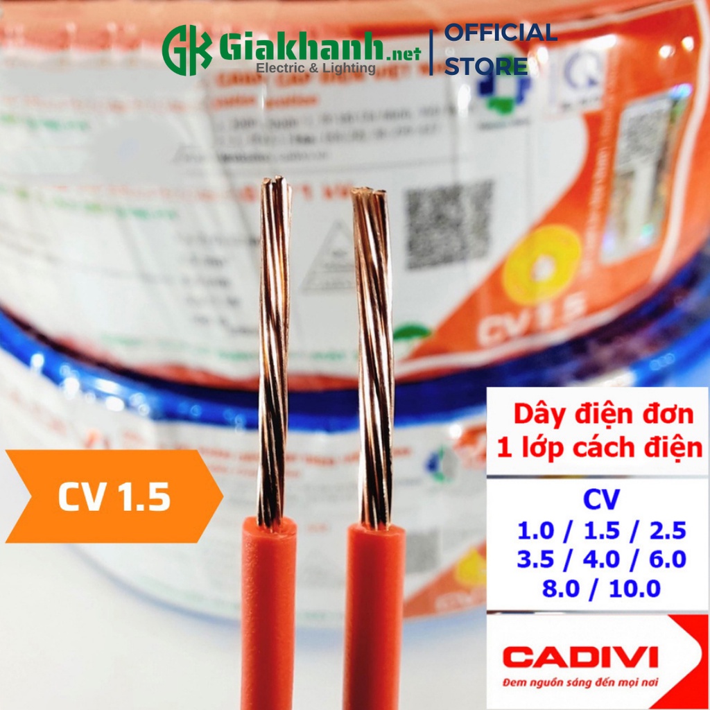 [bán theo mét] Dây Điện Đơn 1 Lõi, 1 Lớp Cách Điện Cadivi CV 1.0, 1.5, 2.5, 3.5, 4.0, 6.0, 8.0 ...