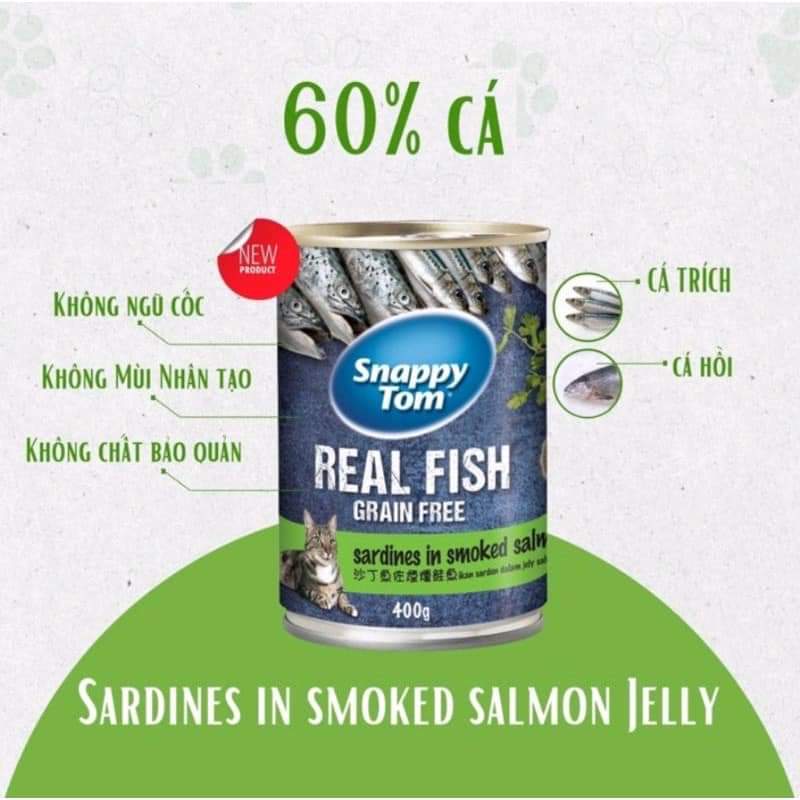 Pate SNAPPY TOM Lon 400g Real Fish & Real Meat Cho Mèo - CÁ NGUYÊN CON | Cá Trích | Thạch Cá Hồi ...