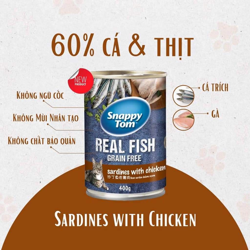 Pate SNAPPY TOM Lon 400g Real Fish & Real Meat Cho Mèo - CÁ NGUYÊN CON | Cá Trích | Thạch Cá Hồi ...