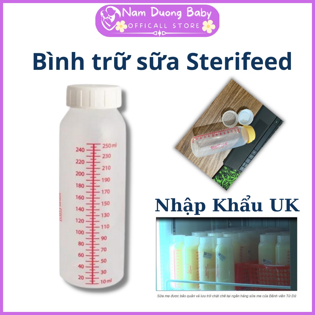 Bình Trữ Sữa Sterifeed Baby Bottle 250ml, trữ sữa, trữ đông, bảo quản sữa mẹ, bình ti cho bé ...