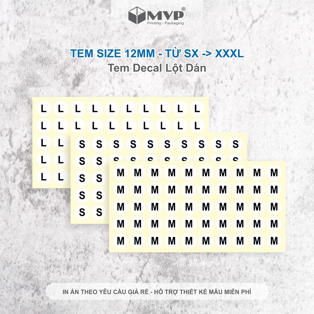 100 Tem nhãn size quần áo từ XS, S, M, L, XL, XXL, XXXL, nhãn dán decal ...