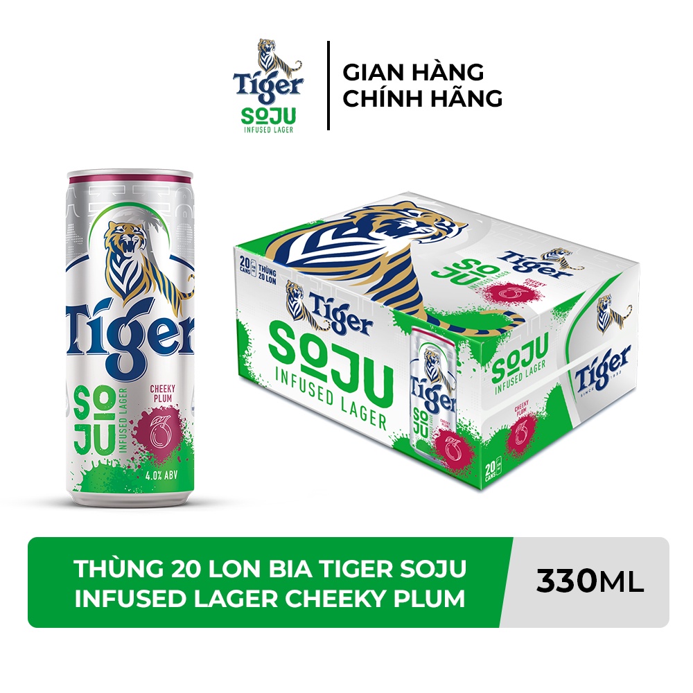 Nồng độ cồn 4% - Thùng 20 Lon Bia Tiger Soju Infused Lager Cheeky Plum ...
