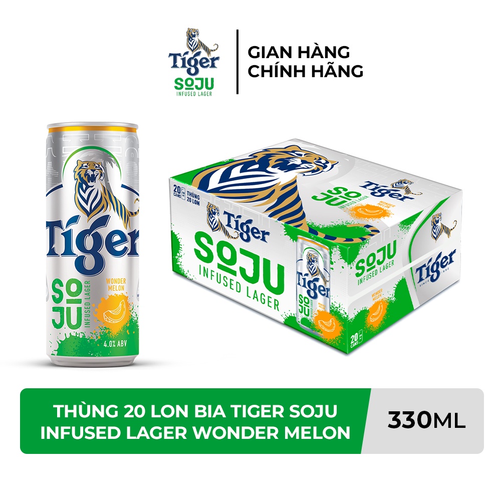 Nồng độ cồn 4% - Thùng 20 Lon Bia Tiger Soju Infused Lager Wonder Melon ...