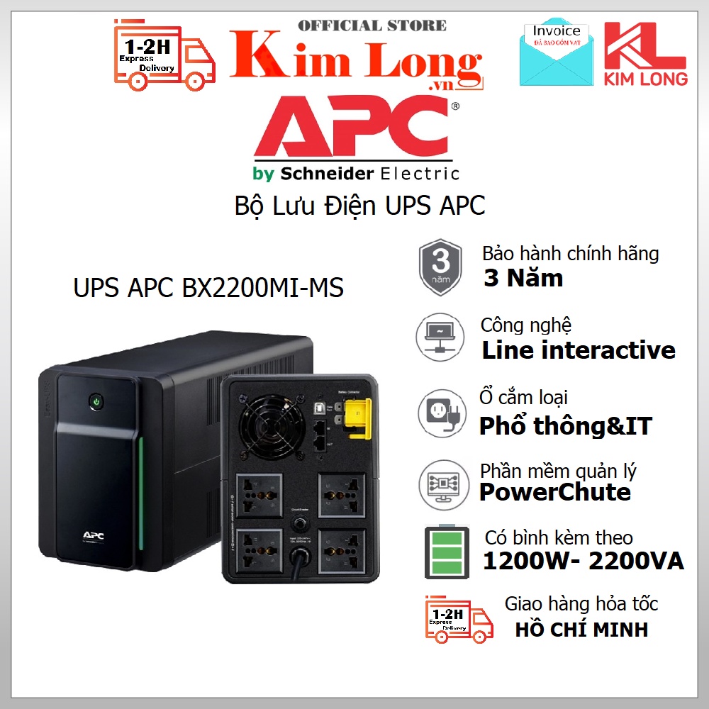 Bộ lưu điện 1200W - 2200VA, APC UPS BX2200MI-MS 230V, AVR, Universal ...