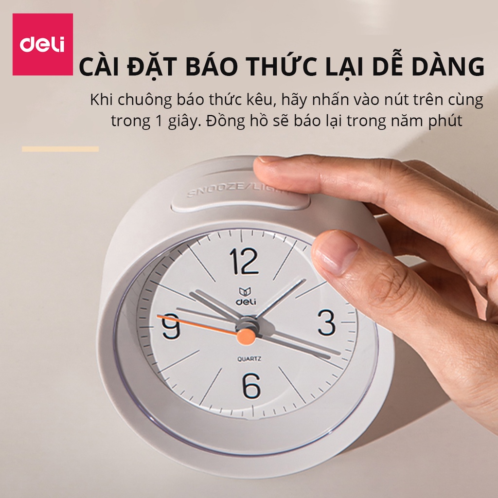 Đồng hồ báo thức để bàn có đèn kim trôi có chuông reo Deli thân nhựa ...