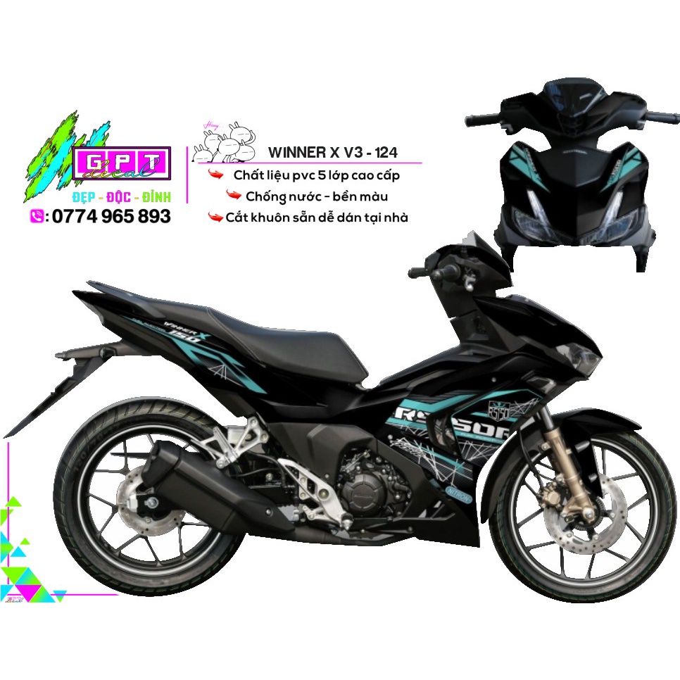 Tem xe Winner X V3 Mẫu RS150 Đen Xanh Trend 2022 I V124 I Decal Rời Cao Cấp Dễ Dán, Chống Nước ...