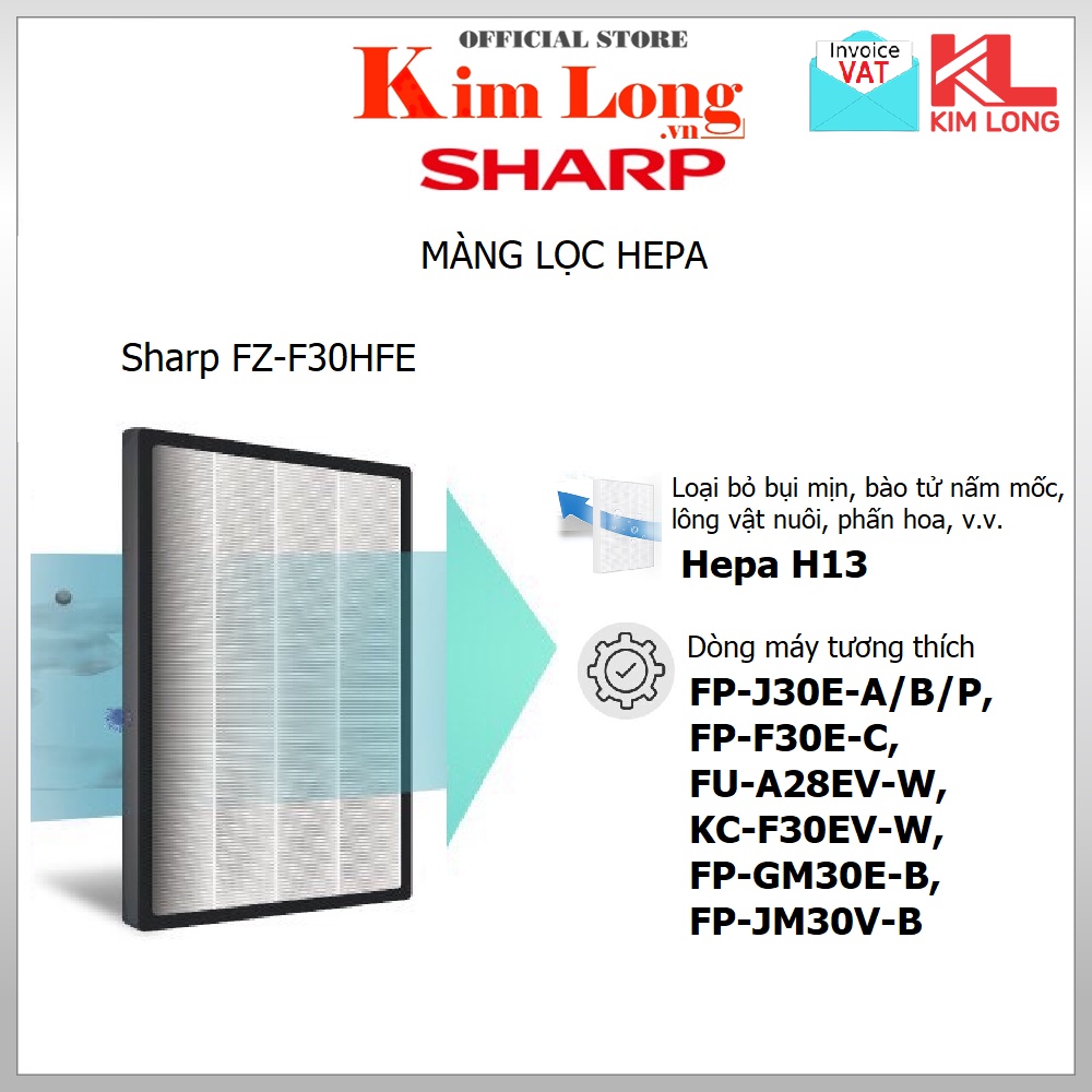 Màng lọc Hepa Sharp cho FP-J30E-A/B/P, FP-F30E-C, FU-A28EV-W, KC-F30EV-W, GM30E, JM30V- (FZ ...