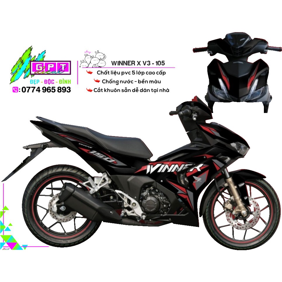 Tem xe Winner X V3 Mẫu Đen Đỏ Zin I V105 I Decal Rời Cao Cấp Dễ Dán, Chống Nước, Chống Phai Màu ...