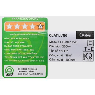 Quạt lửng Midea FTS40-17VD công suất 36W quạt lỡ chính hãng với 3 cánh ...