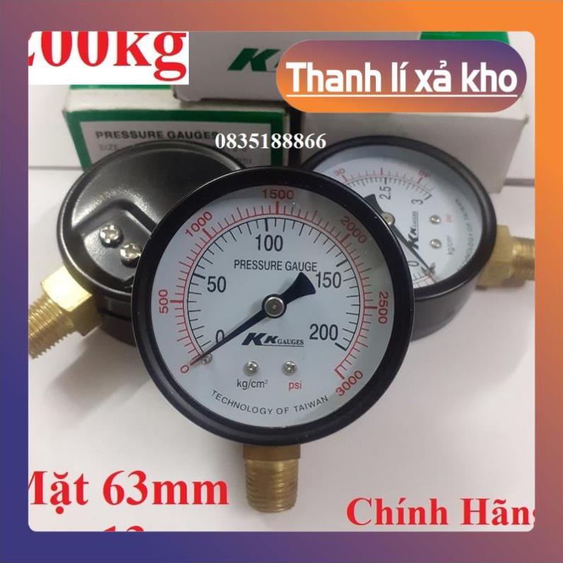 Đồng hồ áp suất nước hơi khí nén loại 200kg/cm2 mặt 63mm KKgauges ...