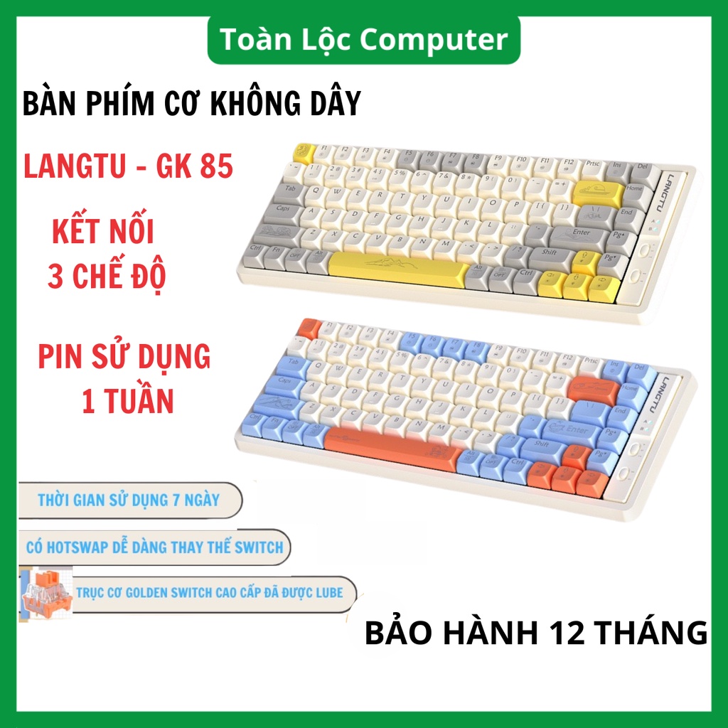 Bàn phím cơ không dây LANGTU GK85 GoldenSwitch có hotwaps 3 chế độ kết nối Pin Dùng liên tục 7 ...