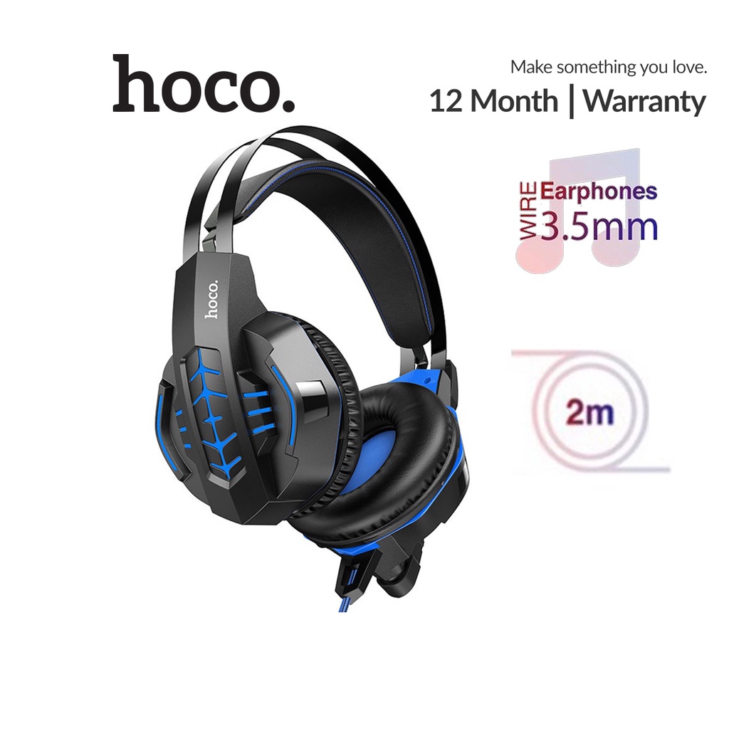 Tai nghe chụp tai Hoco W102 jack 3.5mm 2 cổng cắm 3.5mm+USB-A, đèn LED ...