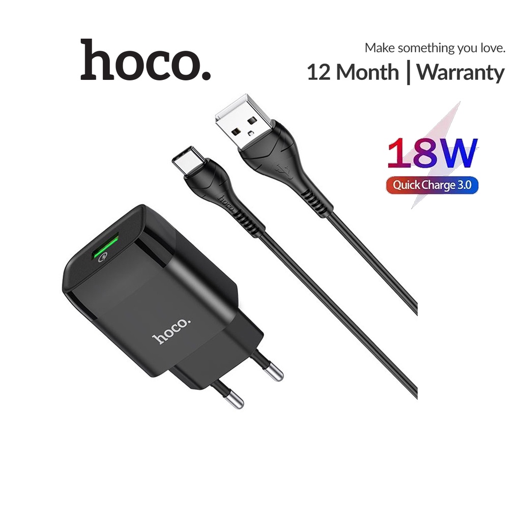 Bộ sạc nhanh 18W Hoco C72Q hỗ trợ QC3.0 chân tròn 1 cổng USB kèm dây ...
