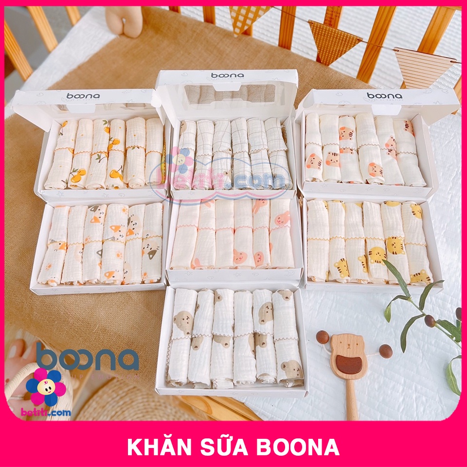 Khăn Sữa Boona, Set 6 Khăn Xô Muslin Siêu Mềm Mịn 2 Lớp, Set 5 Khăn Sữa Muslin Emom Rửa Mặt, Tắm ...