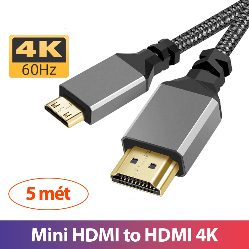 Dây cáp Mini HDMI To HDMI 4K 5M nối máy tính bảng, điện thoại máy ảnh ...