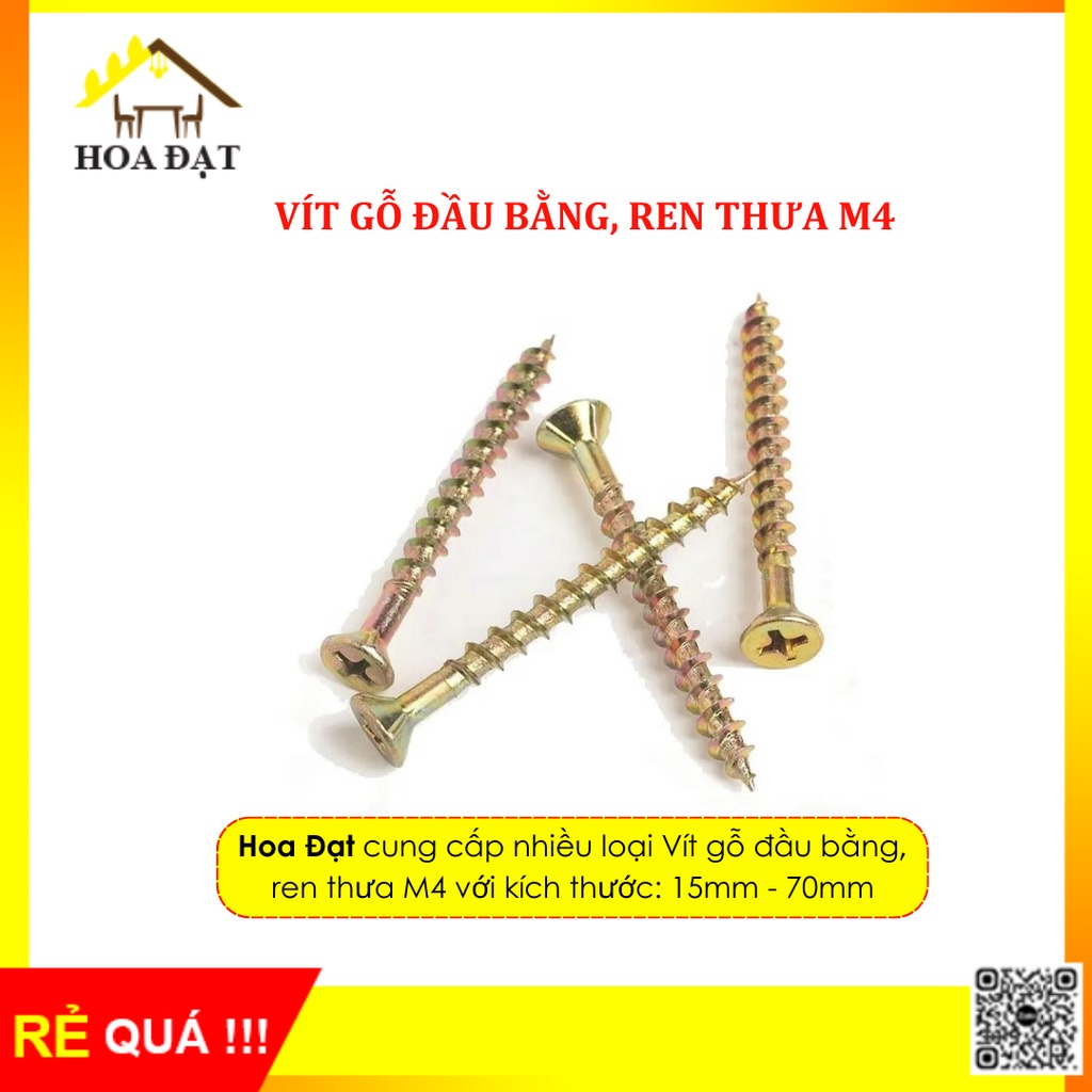 Vít gỗ đầu bằng ren thưa M4 bảy màu, nhiều kích thước - Bịch 1kg ...