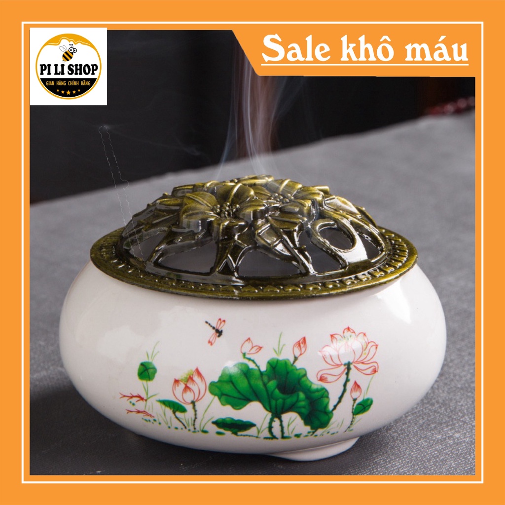 Lư Đốt Trầm Hương Lư Xông Trầm Đỉnh Đốt Nhang Vòng Phong Thủy Bằng Gốm Sứ Cao Cấp Tinh Xảo Kèm