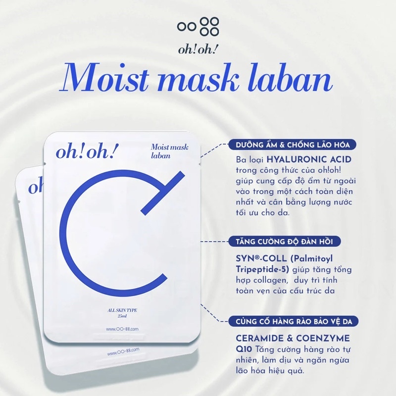 Mặt Nạ Giấy Ceramide Giúp Phục Hồi & Làm Dịu Da oh!oh! Moist mask ...