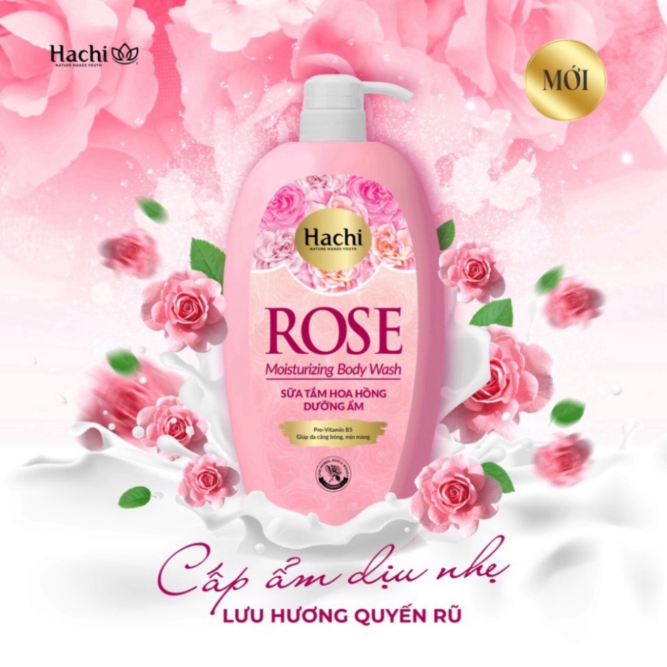 Sữa tắm hoa hồng dưỡng ẩm ROSE moisturizing body wach HAchi Vitamin B5 giúp da căng bóng mịn ...