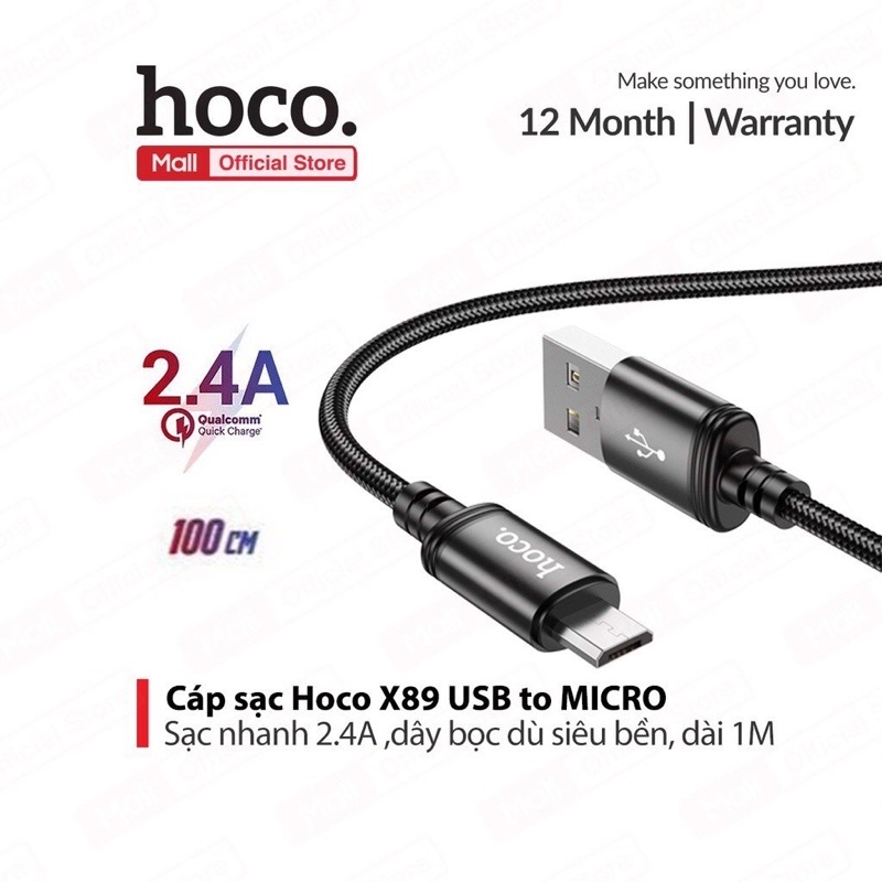 Cáp sạc nhanh Micro Hoco X89 sạc nhanh 2A, hỗ trợ truyền dữ liệu, dành ...