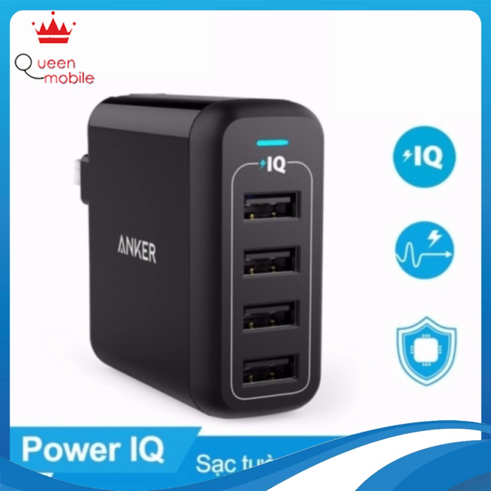Sạc ANKER PowerPort 4 cổng 40w có PowerIQ (Đen) [Queen Mobile] | Shopee ...