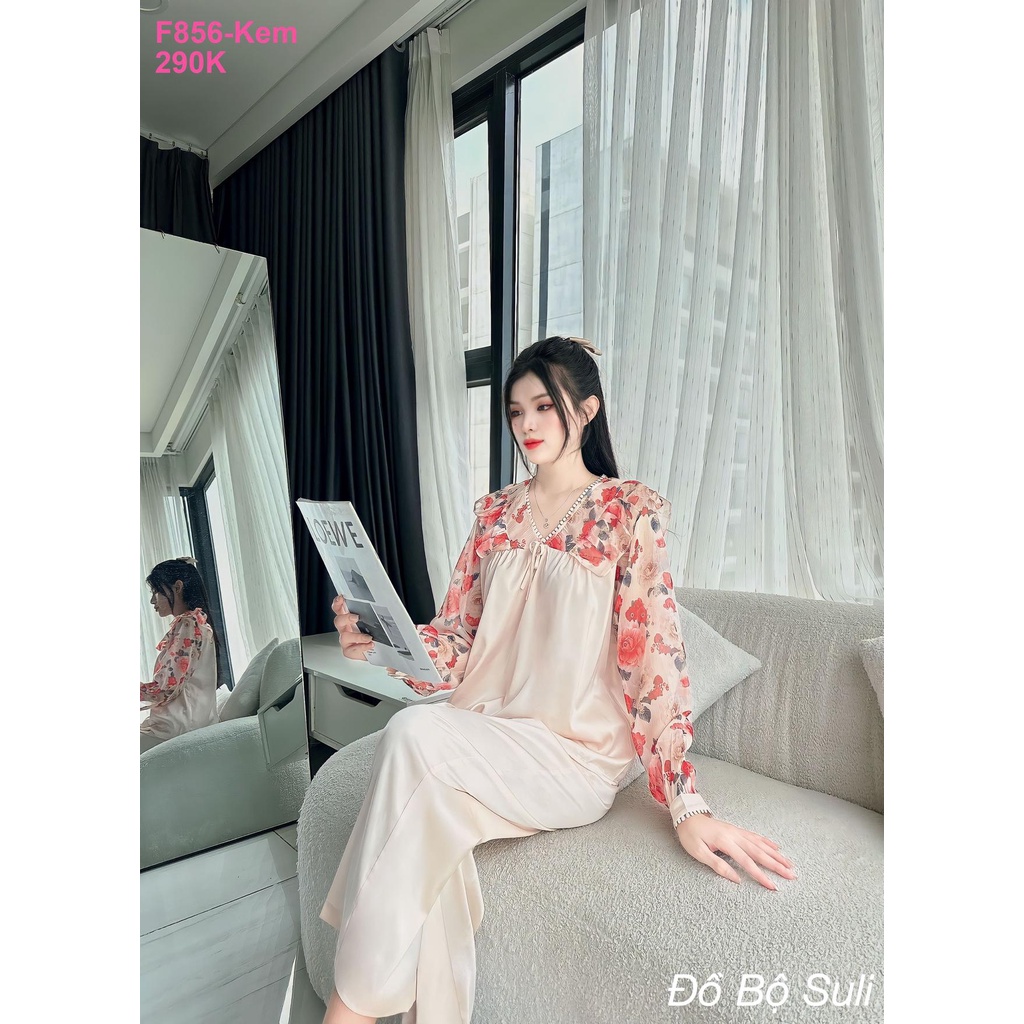 Đồ Bộ Nữ Lụa Latin Áo Tay Dài Họa Tiết Hoa F856 - Đồ Bộ Suli | Shopee Việt Nam