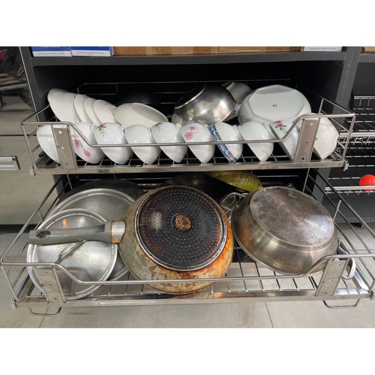 Giá để xoong nồi inox 304 ray trượt GIẢM CHẤN EUROGOLD , khay kéo đựng ...