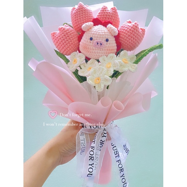 Bó hoa heo len mix tulip và lưu ly | Shopee Việt Nam