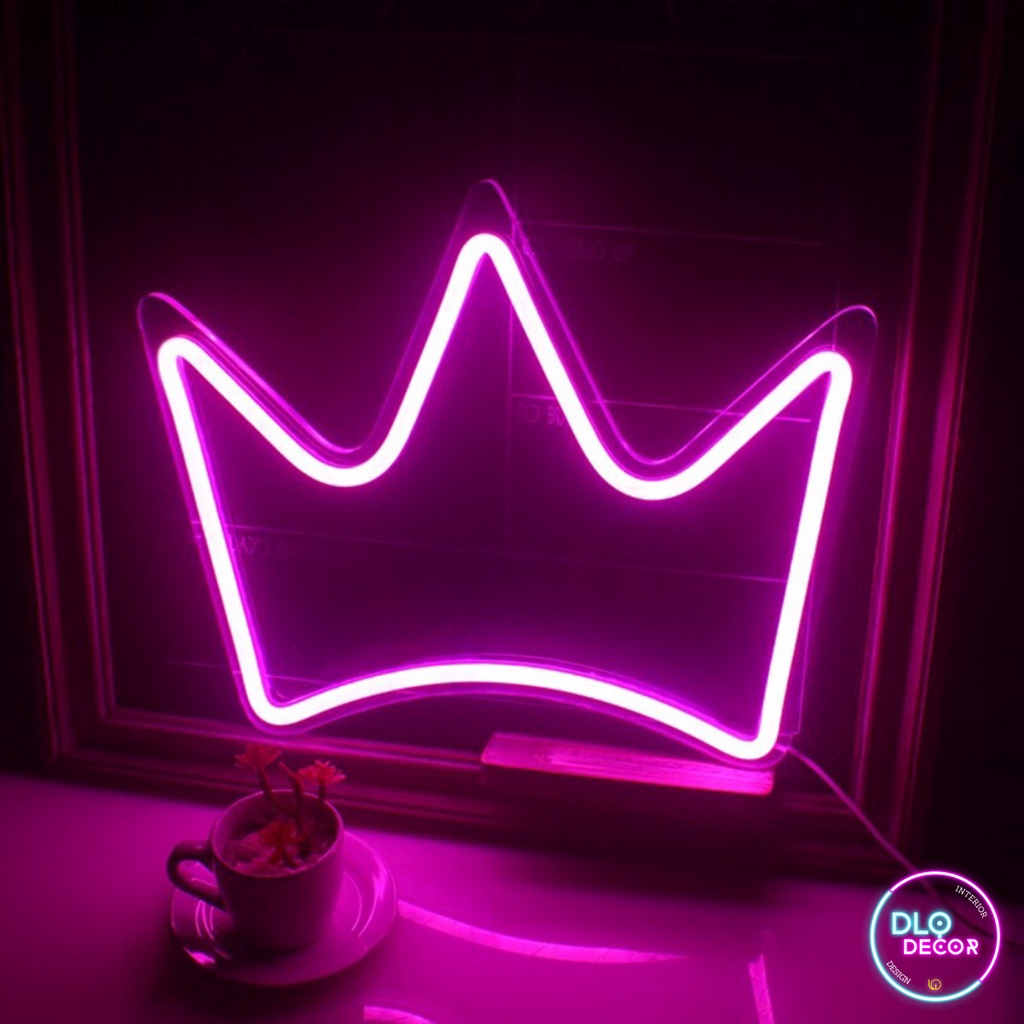 Đèn led neon vương miện DLQdecor 15 x 20 cm màu hồng decor phòng ngủ ...
