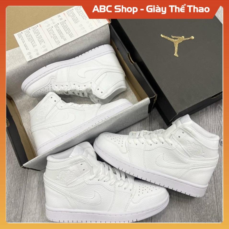 Giày Sneaker Jordan1 High mid All White cao cấp full box , Giày thể thao nam nữ JD1 Full trắng ...