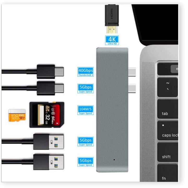 (Chính Hãng Flora HCM) Bộ chia nguồn đa năng cho Macbook HUD Dual TypeC ...