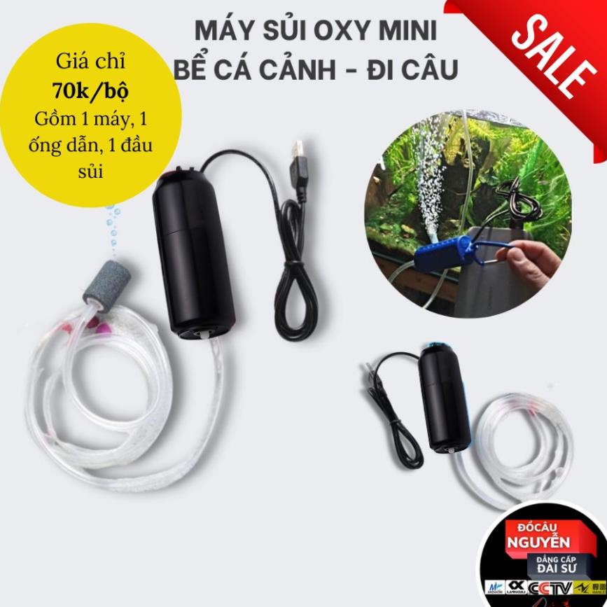 Máy sủi oxy mini siêu êm máy sục oxi bể cá cảnh bơm khí khi đi câu hồ ...