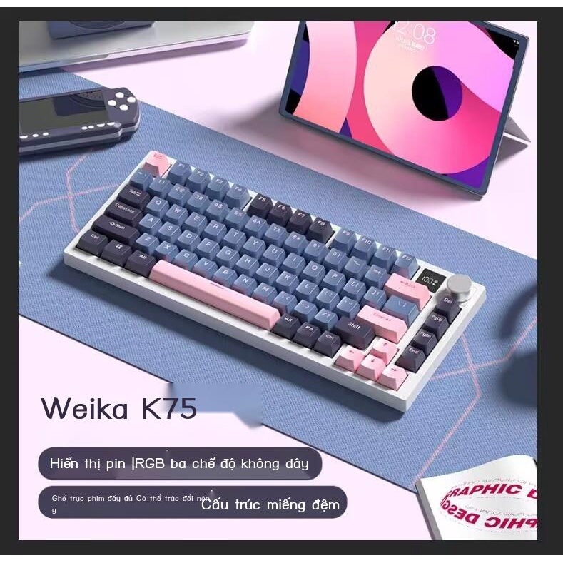 [Siêu Sale]Vika K75 3 chế độ chơi game có thể tráo đổi nóng bàn phím cơ tùy chỉnh cấu trúc đệm ...