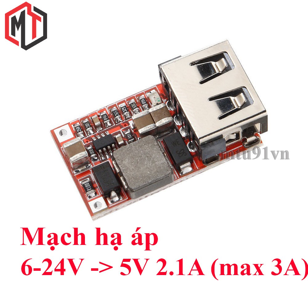 Mạch hạ áp BUCK 6-24VDC xuống 5V - 2.1A USB (max 3A) - chế sạc điện thoại | Shopee Việt Nam