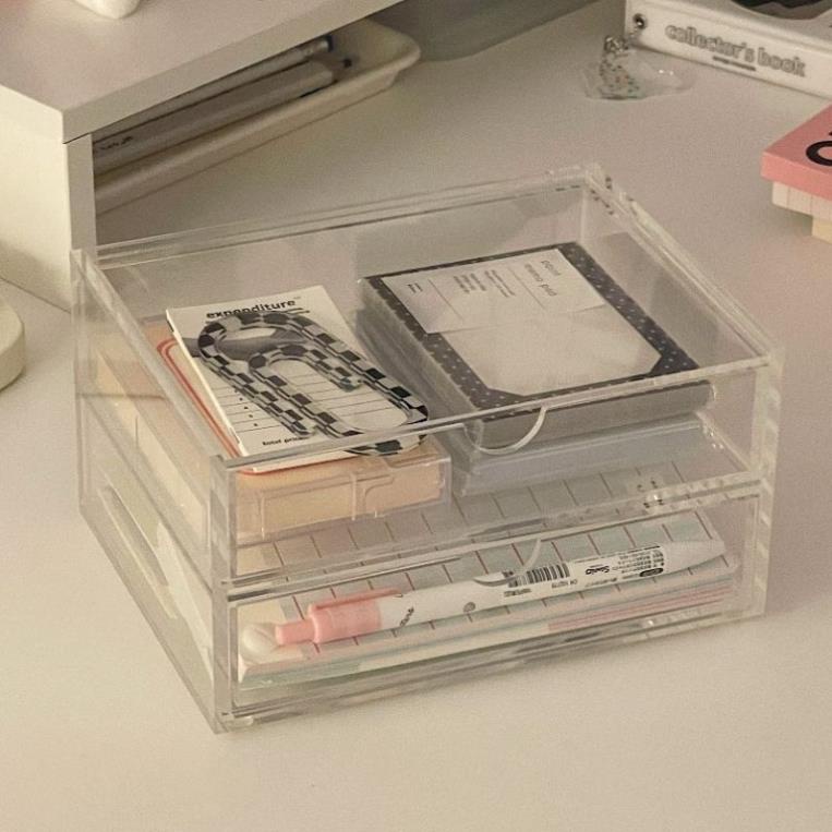 [Sẵn] tủ mica 2 tầng acrylic trong suốt dupe miniso muji, hộp lưu trữ ...