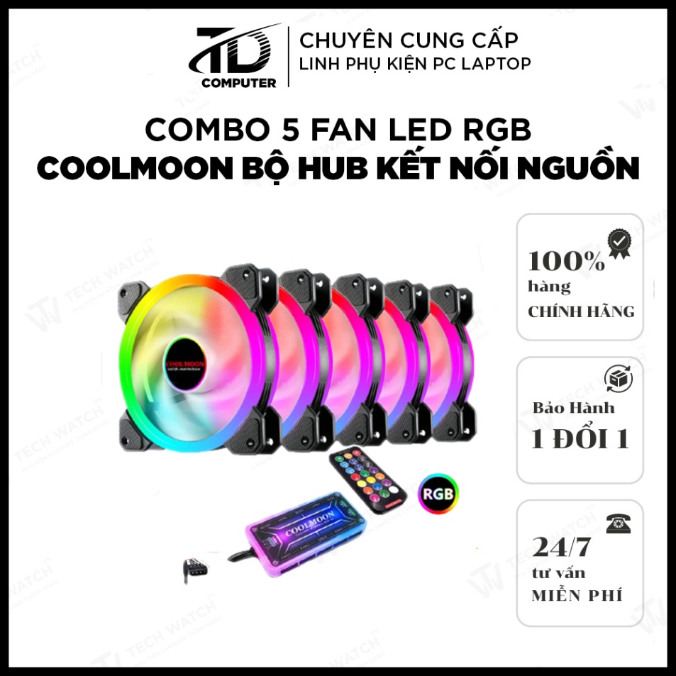 [FLASSALE] Combo 5 Fan Led RGB Coolmoon L9+ Tặng Bộ Hub tham gia Nguồn ...