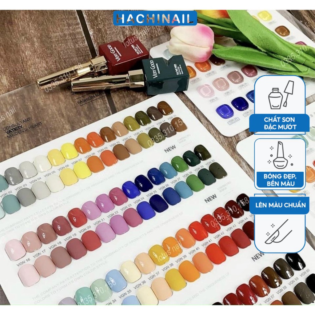Set sơn gel Very Good Nail 60 màu bộ sơn vát nắp vàng màu Hàn Quốc tặng ...