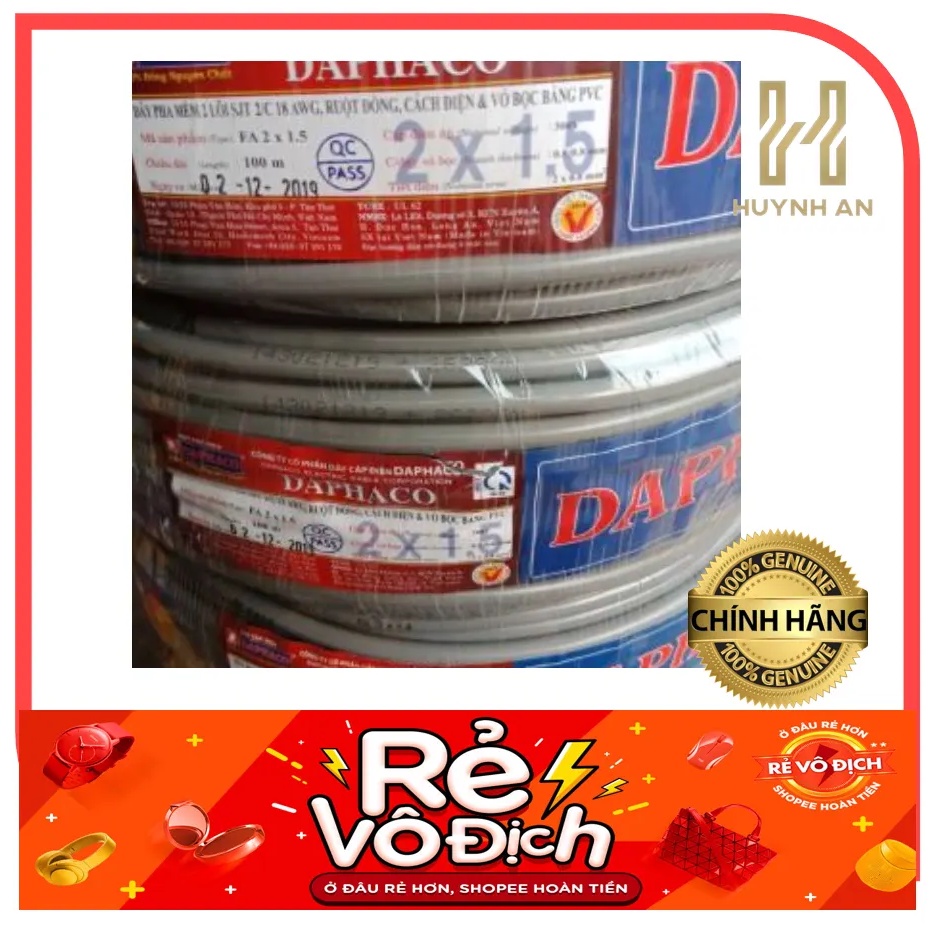 [DAPHACO] Dây Điện Đôi 2x1.5 - Cuộn 100 Mét Dây Pha Tròn Xám 2 Lớp Vỏ ...