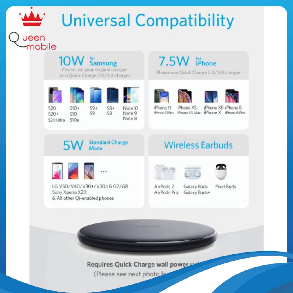 Sạc không dây anker Powerwave Pad A2503 10w - đế sạc nhanh không dây ...